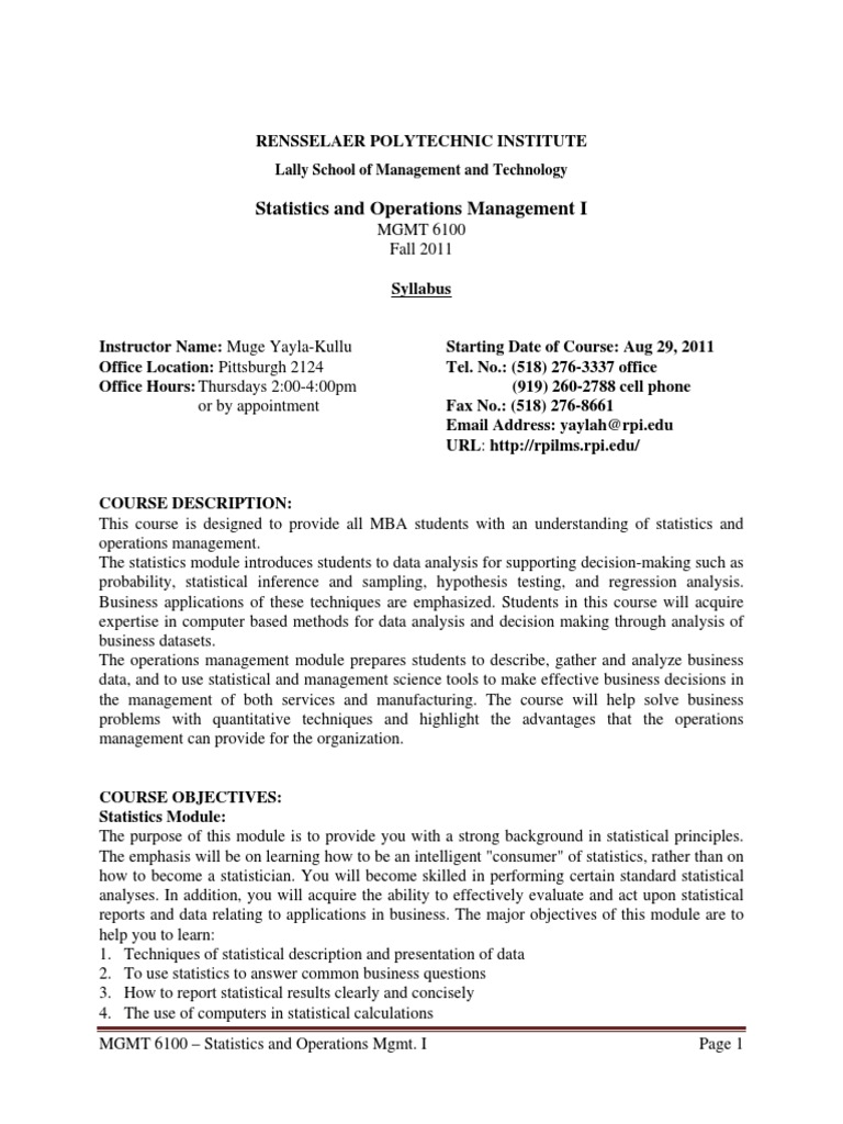 Statistics and Operations Management I | PDF | Data Analysis | Statistics