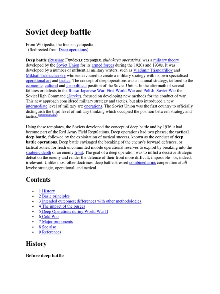 The Development of Deep Battle: A Theory of Combined Arms Warfare and ...