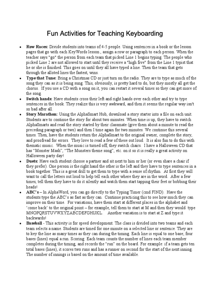 Activities Teaching Keyboarding | PDF | Computer Keyboard | Leisure