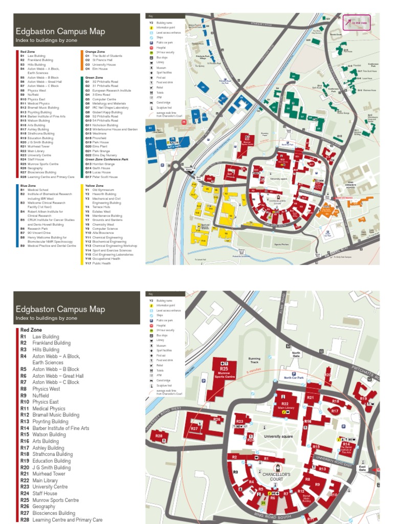 Edgbaston Campus Map: Index To Buildings by Zone | PDF | Transport