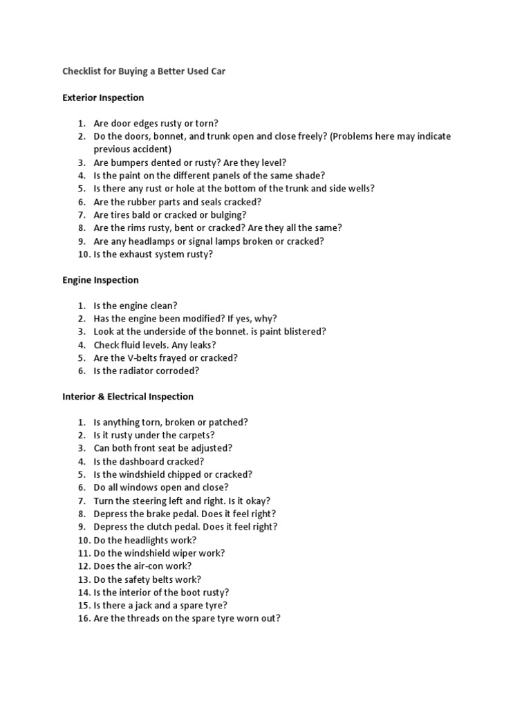 Used Car Buyer's Inspection Guide | PDF | Headlamp | Tire