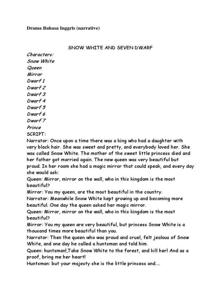 Naskah Drama Snow White And The Seven Dwarfs - Ruang Jawaban