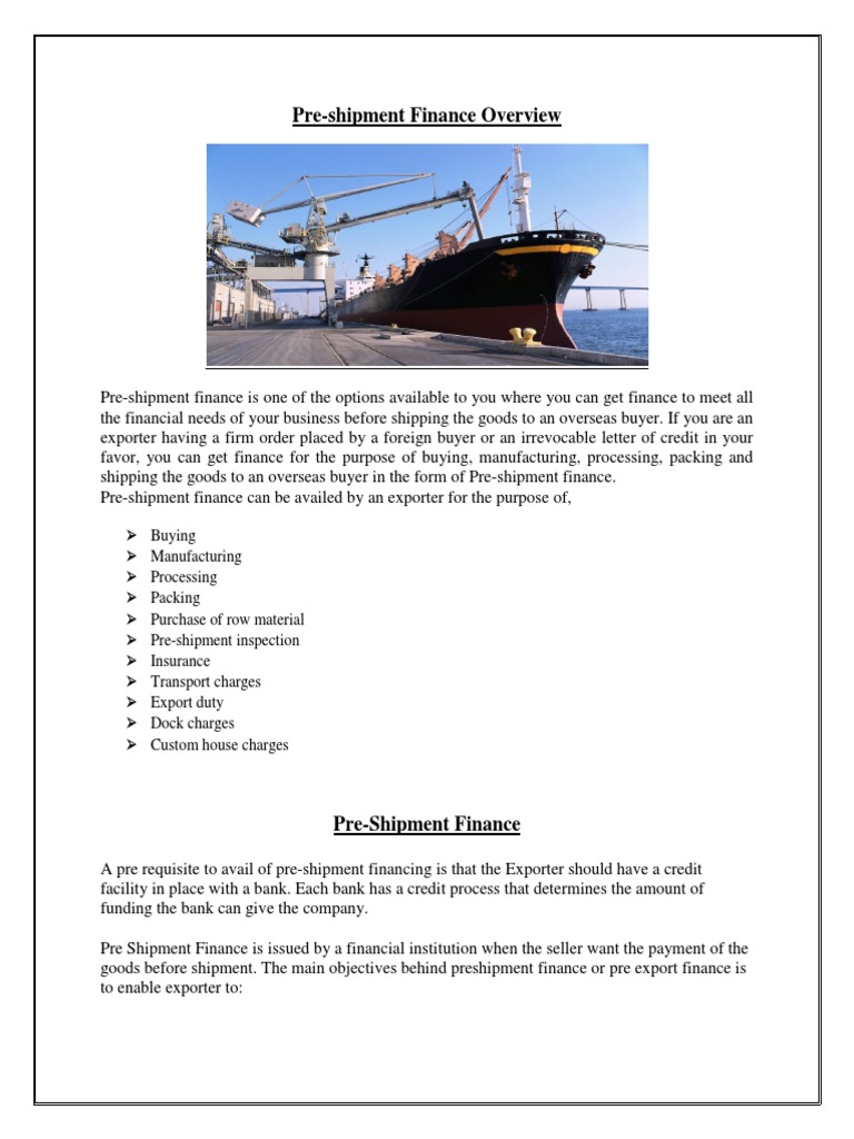 Pre Shipment | Credit (Finance) | Exports