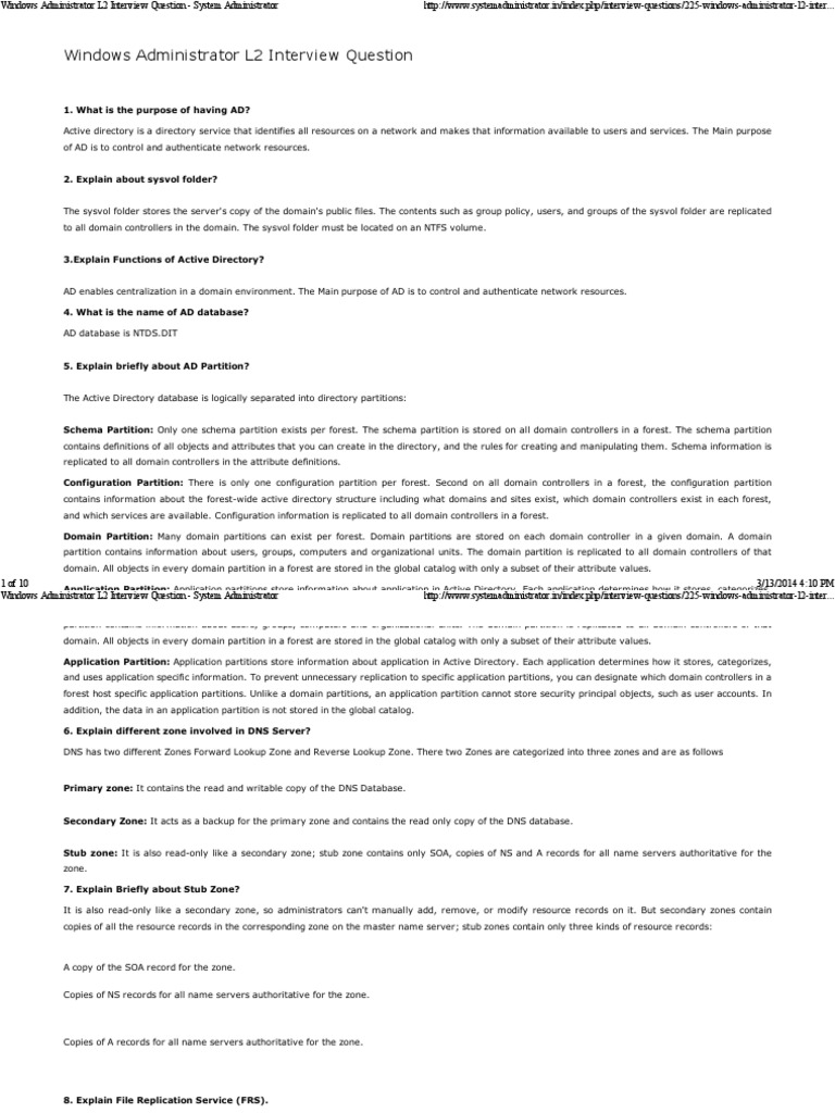 Windows Administrator L2 Interview Question - System Administrator | PDF | Active Directory ...