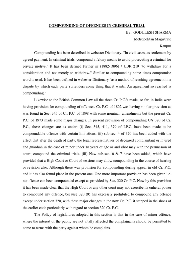 Compounding of Offences in Criminal Trial | PDF | Constable | Crime ...