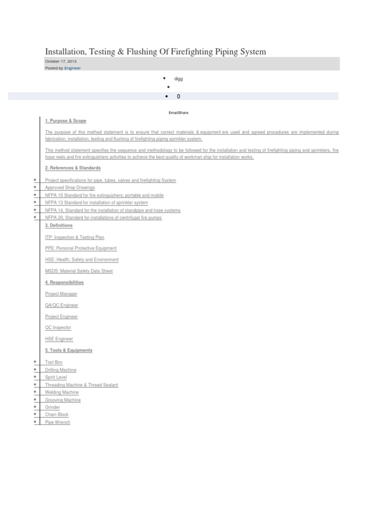 Installation, Testing & Flushing of Firefighting Piping System | PDF ...