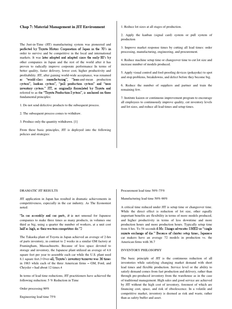 JIT Material Management Strategies | PDF | Inventory | Operations ...