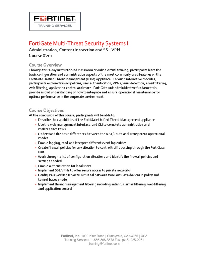 201 - FortiGate Multi-Threat Security Systems L PDF | PDF | Virtual Private Network | Transport ...