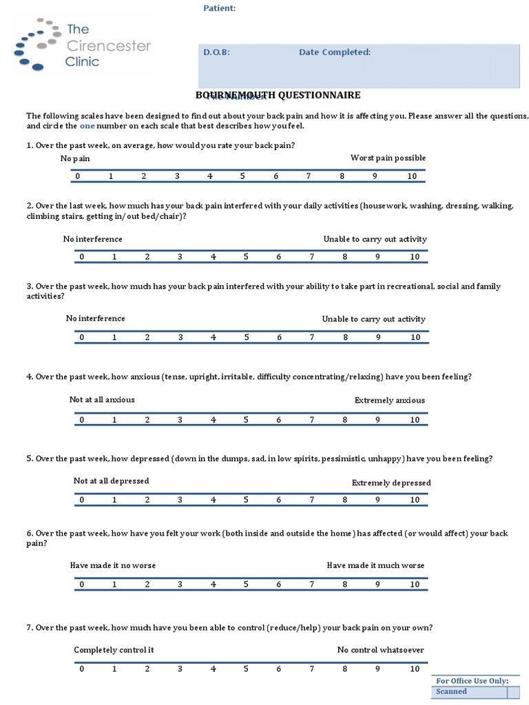 Bournemouth Questionnaire BQ | PDF