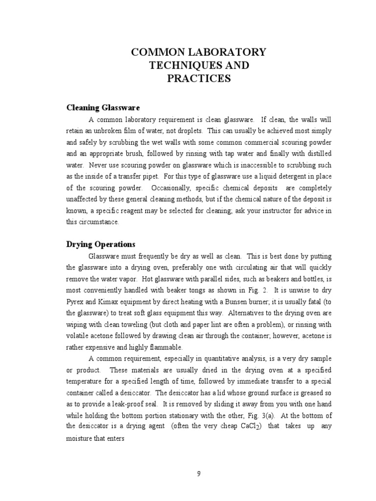 Common Laboratory Techniques and Practices: Cleaning Glassware | PDF ...