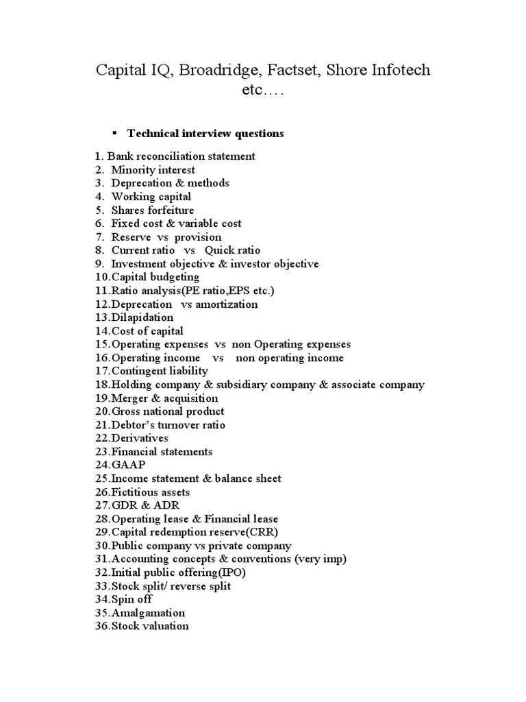 Capital IQ, Broadridge, Factset, Shore Infotech Etc .: Technical ...