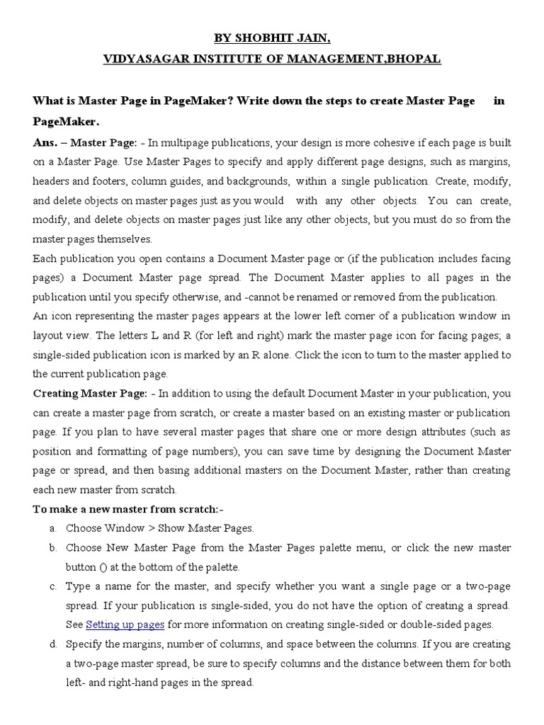 What Is Master Page in Page Maker? Write Down The Steps To Create ... What Is Master Page in Page Maker? Write Down The Steps To Create ...