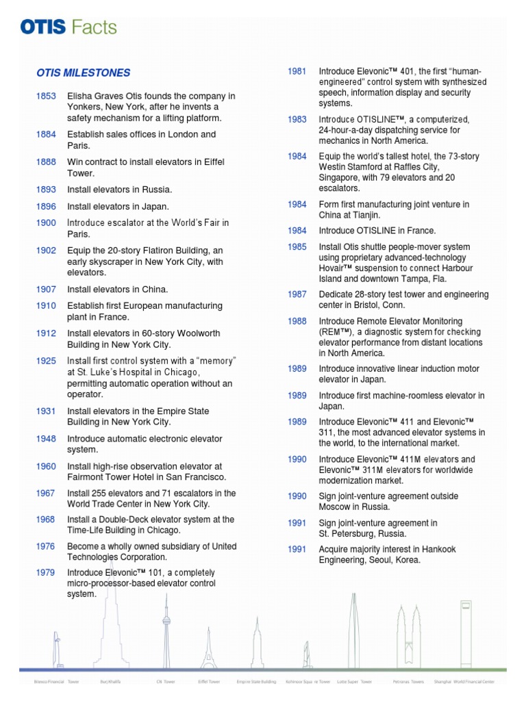 Otis Fact Sheet Milestones 2011 | PDF | Elevator | Escalator