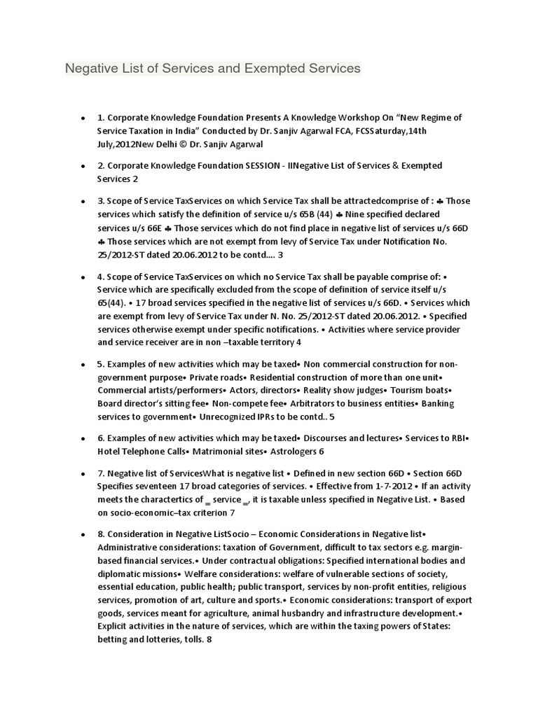Negative List of Services and Exempted Services | PDF | Gambling | Medicine