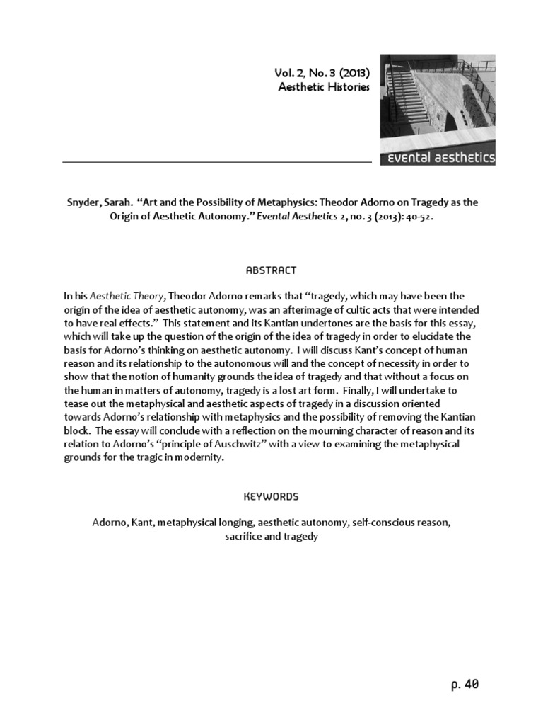 Sarah Snyder - Art and The Possibility of Metaphysics: Theodor Adorno ...