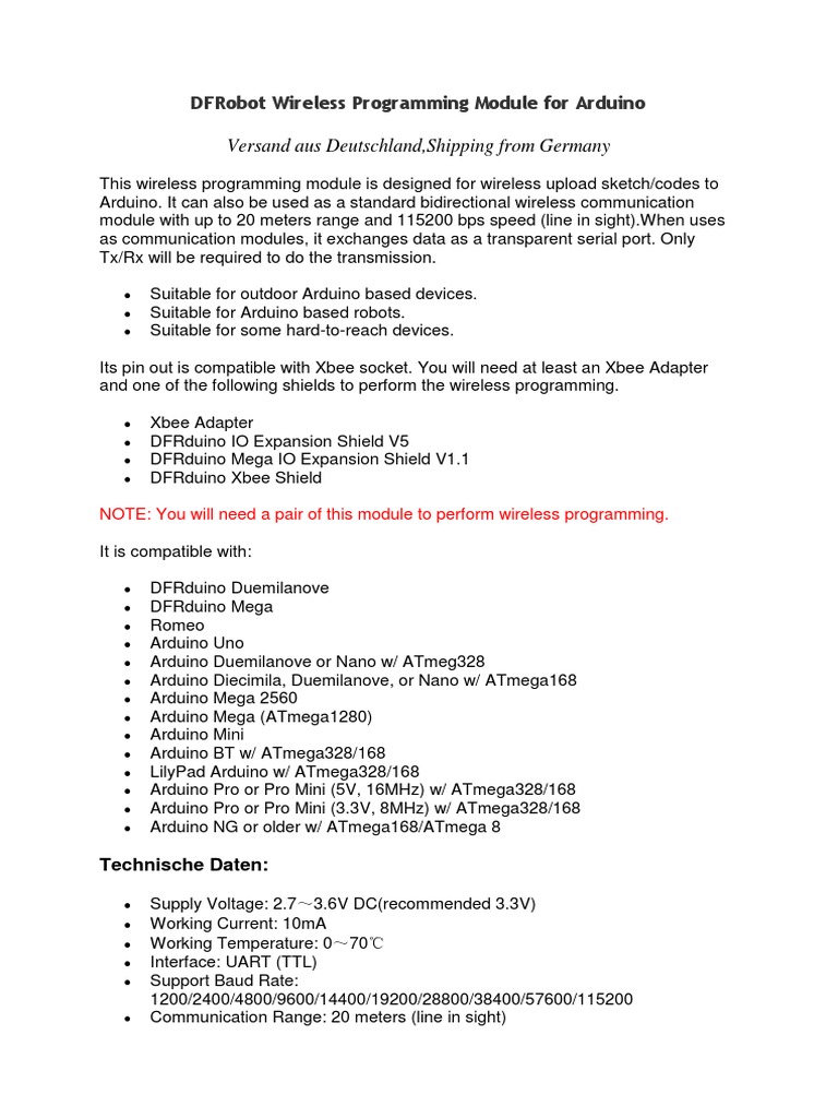 Dfrobot Wireless Programming Module For Arduino: Versand Aus ...