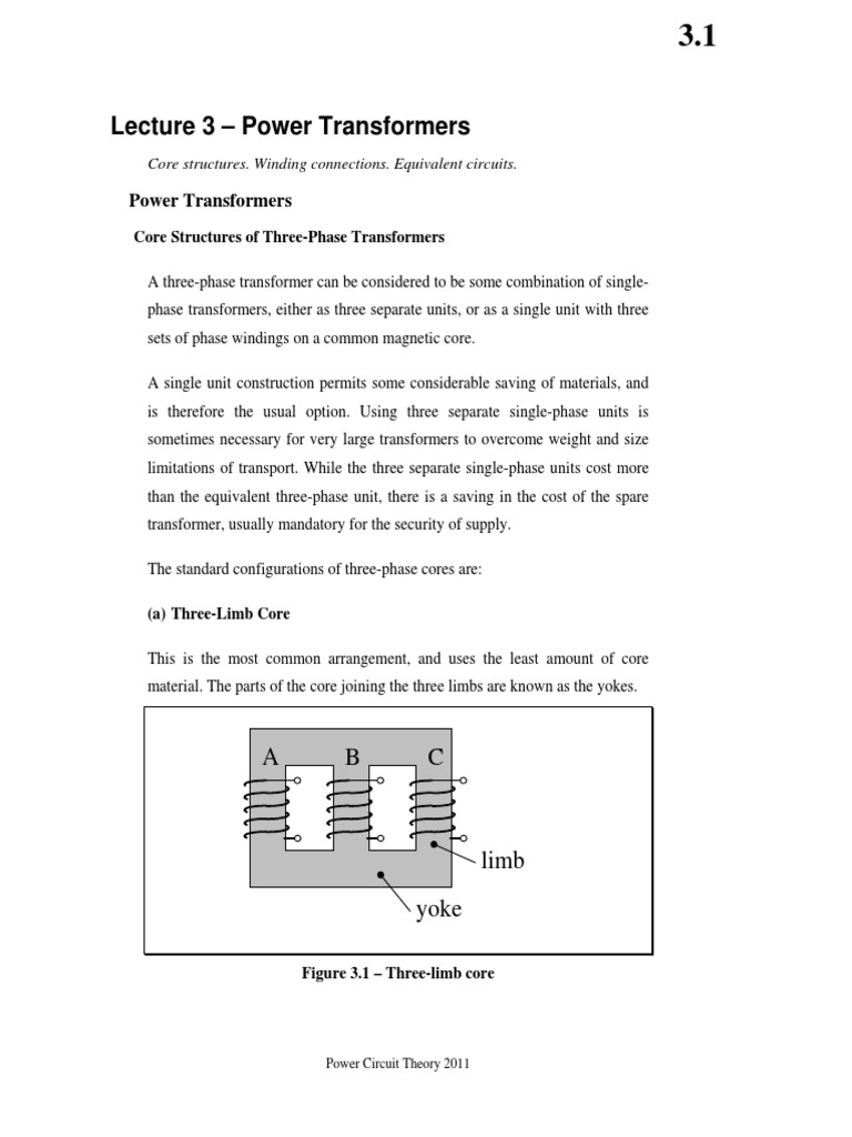 Lecture 3 Phase Transformers Transformer Inductance