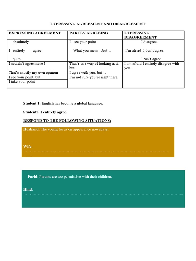 Expressing Agreement and Disagreement Expressing Agreement Partly ...