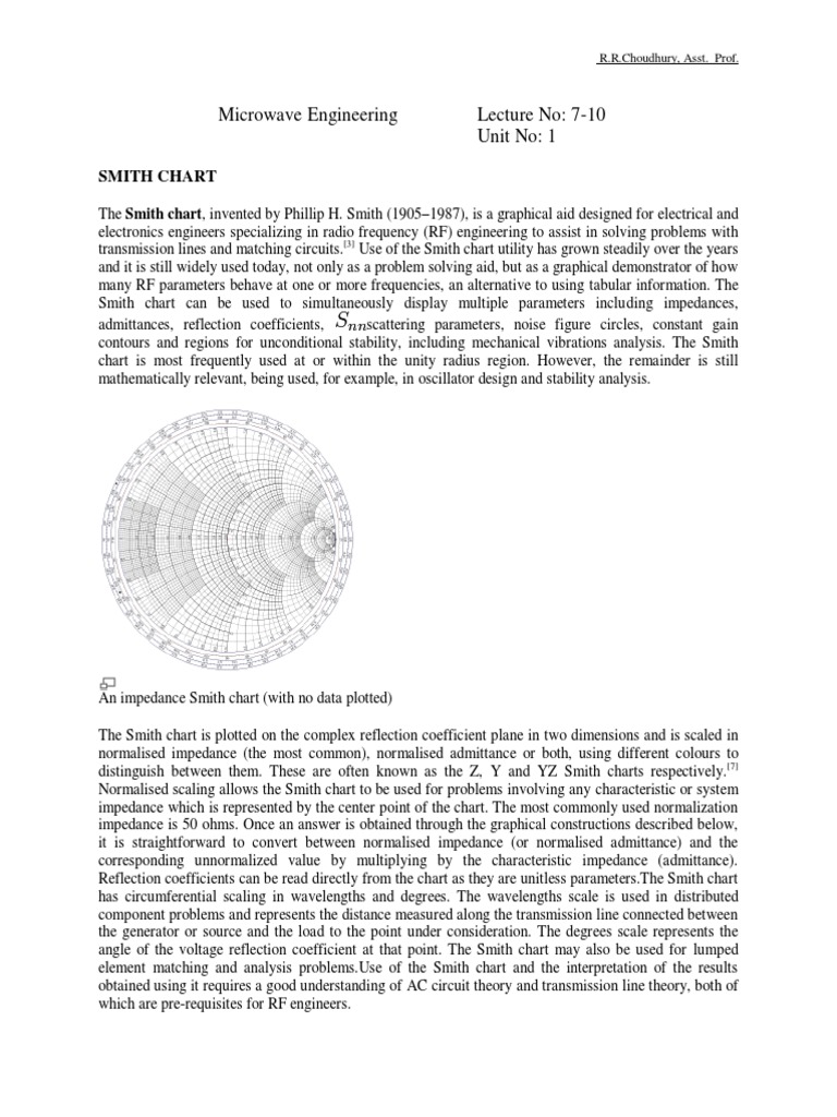 Microwave Engineering Lecture No: 7-10 Unit No: 1: Smith Chart | PDF ...