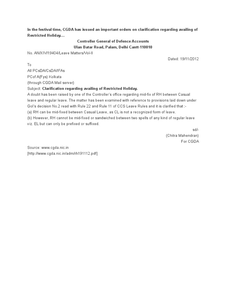 Restricted Holidays | PDF