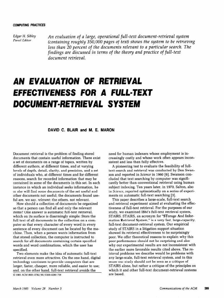 Blair and Maron - 1985 - An Evaluation of Retrieval Effectiveness For A Full-Text Document ...