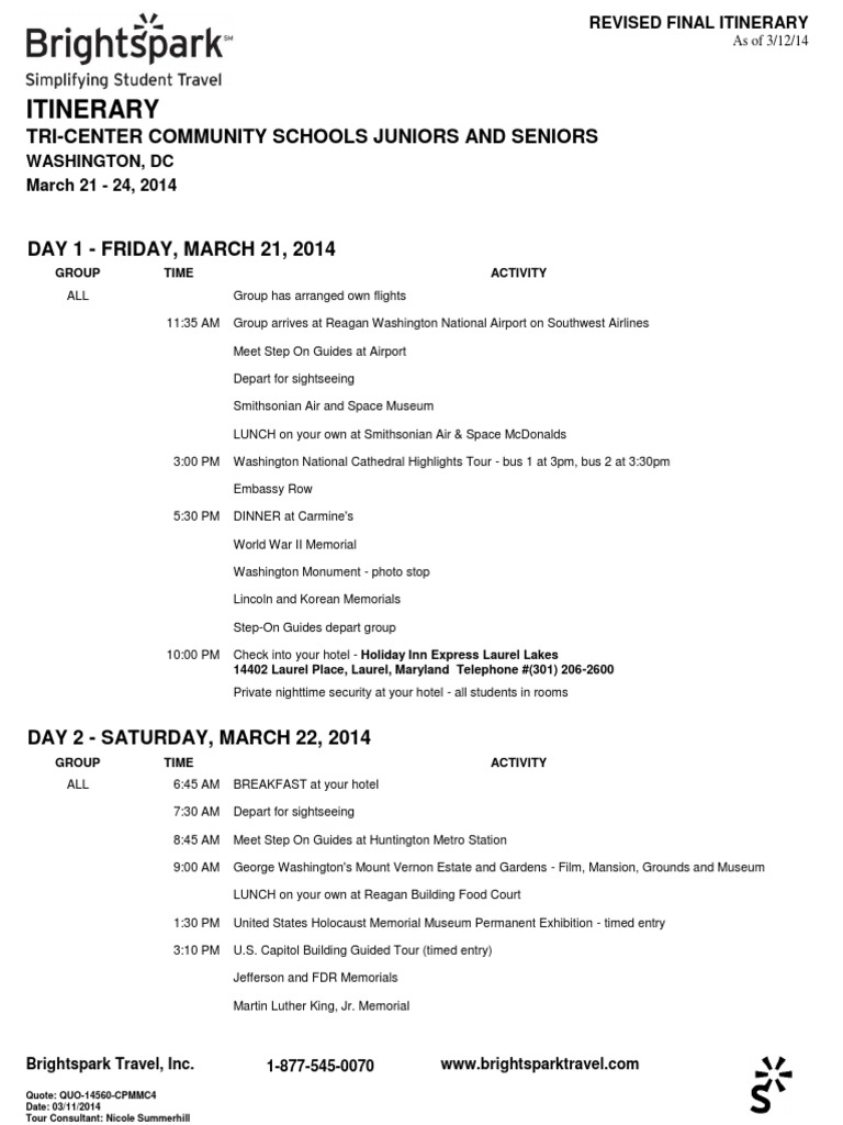 Tri-Center DC Final Itinerary REVISED 3 12 14 | PDF | Washington | The ...