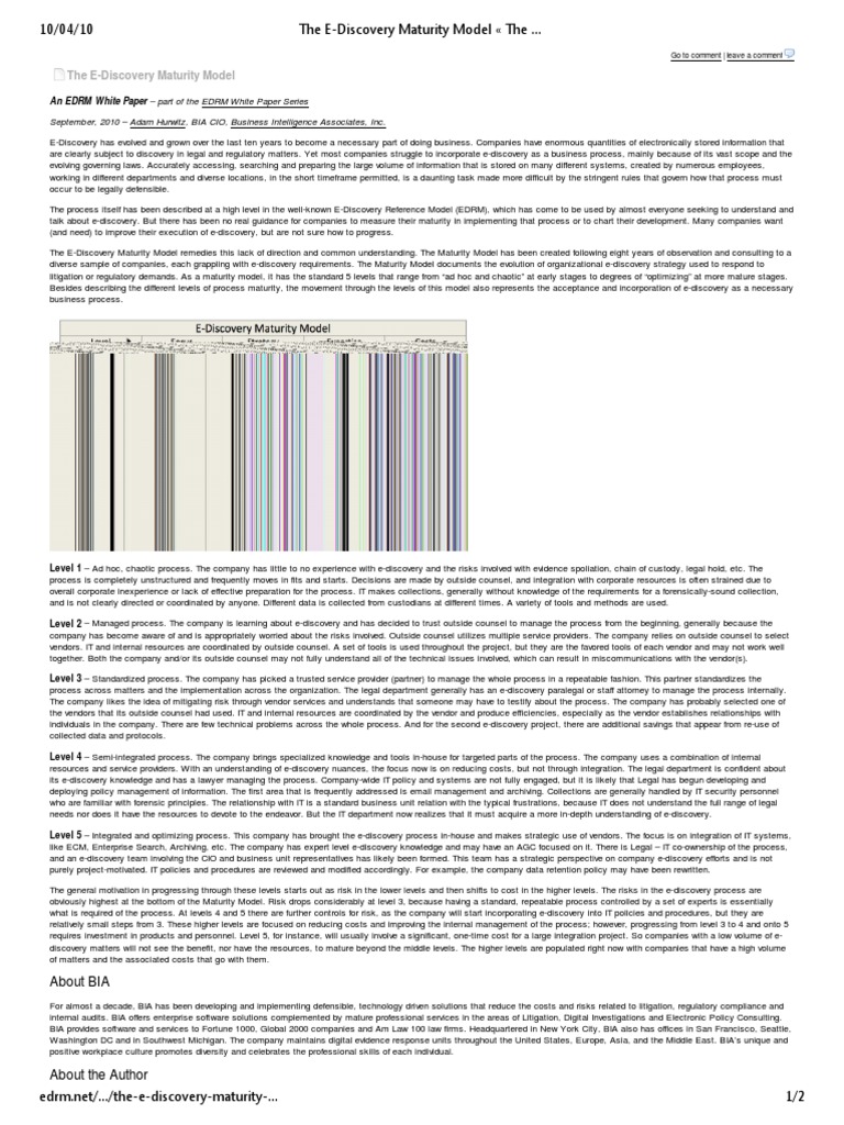 The E-Discovery Maturity Model The Electronic Discovery Reference Model ...