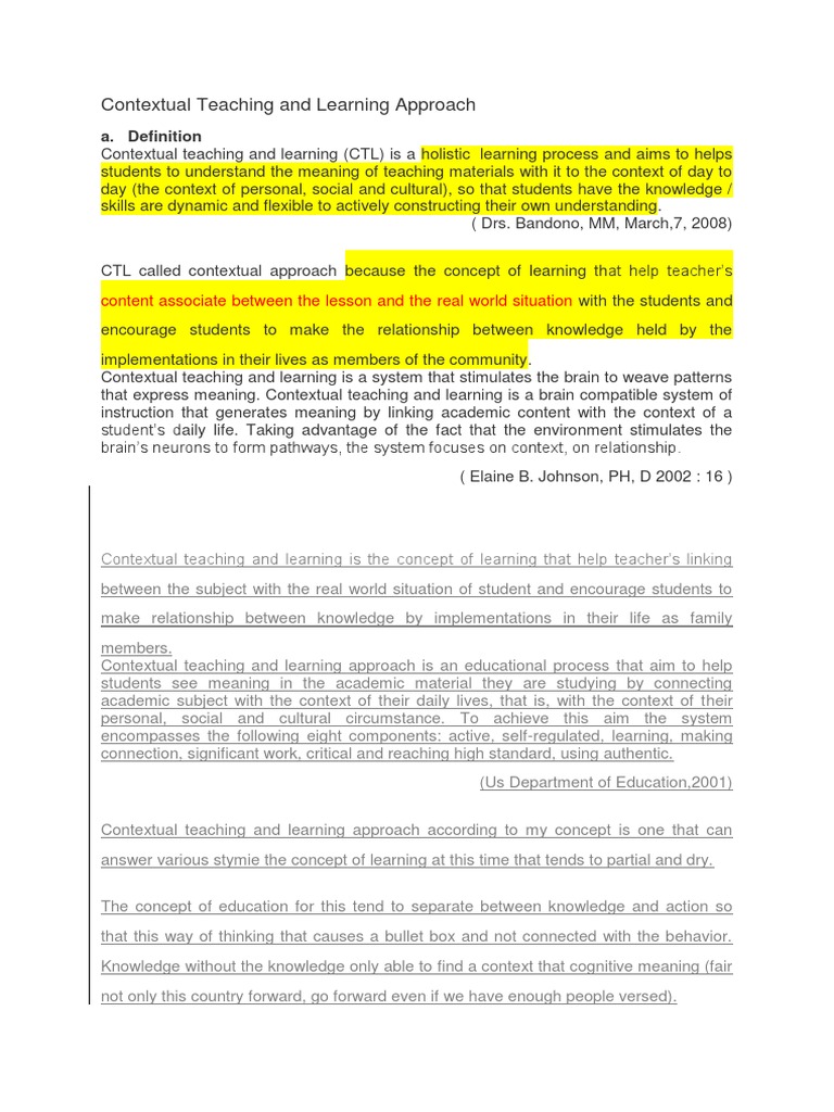 Contextual Teaching and Learning: A Holistic Approach to Connecting ...