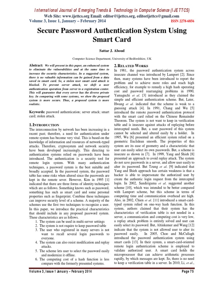 Secure Password Authentication System Using Smart Card | PDF | Password ...