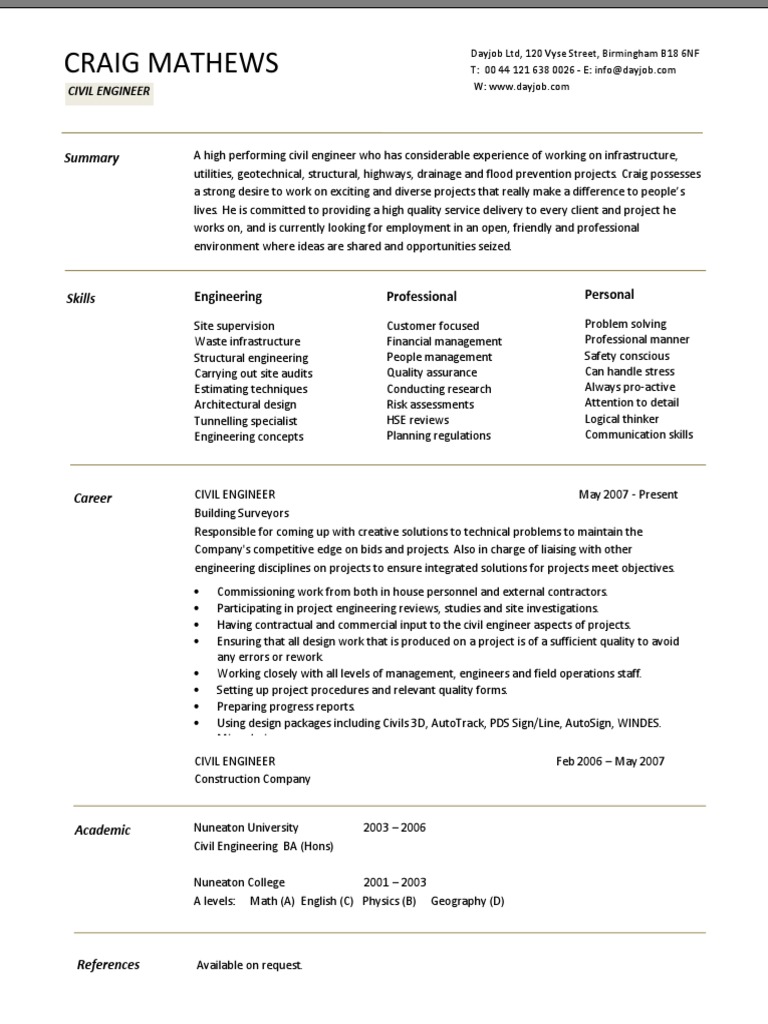 Professional Civil Engineering CV | Civil Engineering | Engineering