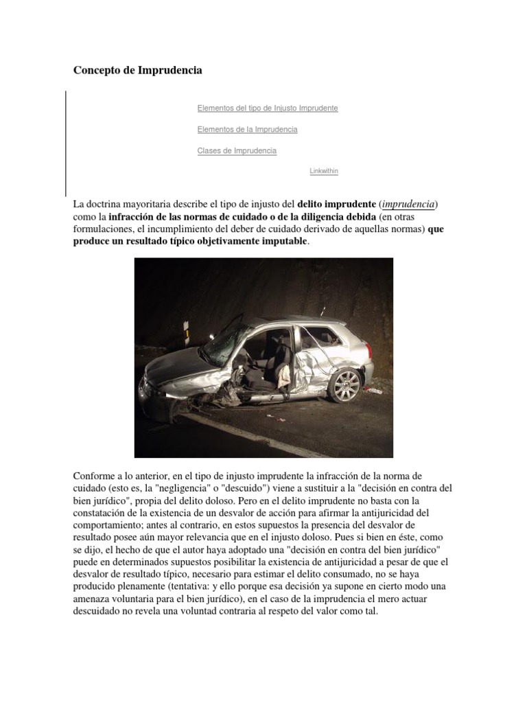 Concepto de Imprudencia | PDF | Intención (Derecho Penal) | Derecho penal