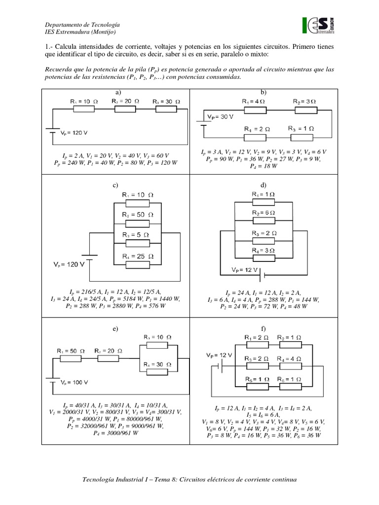 Ejercicios Tema Circuitos Electricos de Corriente Continua Circuitos Sencillos | PDF