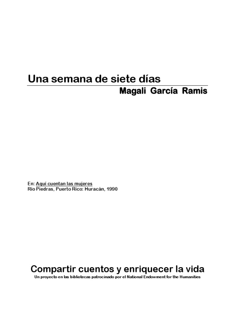 Una Semana de Siete Dias by Garcia Ramis | PDF | Puerto Rico | Memoria