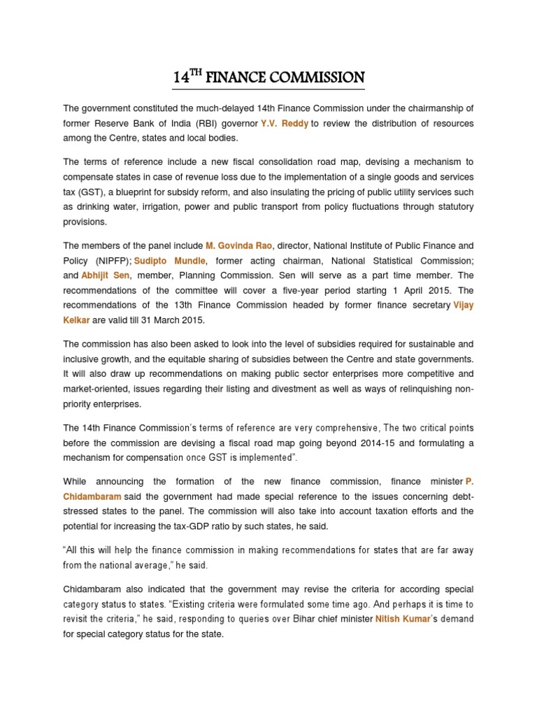 14th Finance Commission | PDF | Taxes | Government Finances