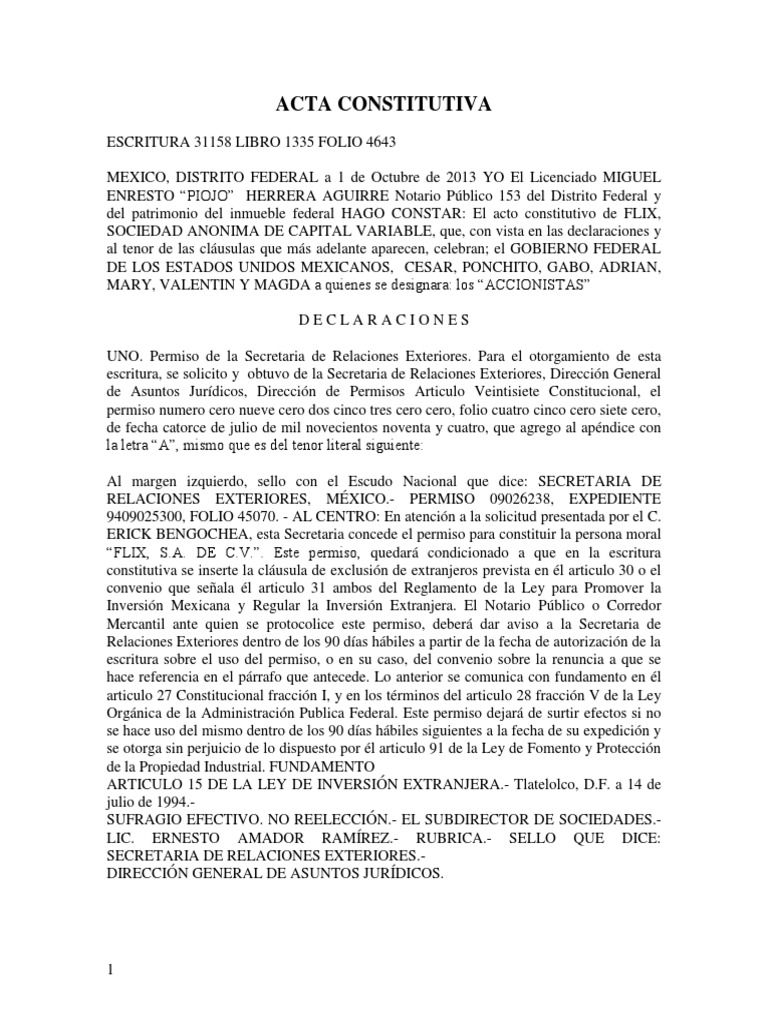 Acta Constitutiva | PDF | Liquidación | Compartir (Finanzas)