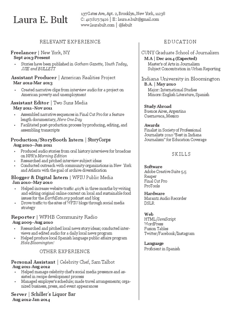 Laura E. Bult Resume | PDF | Mass Media | Blog