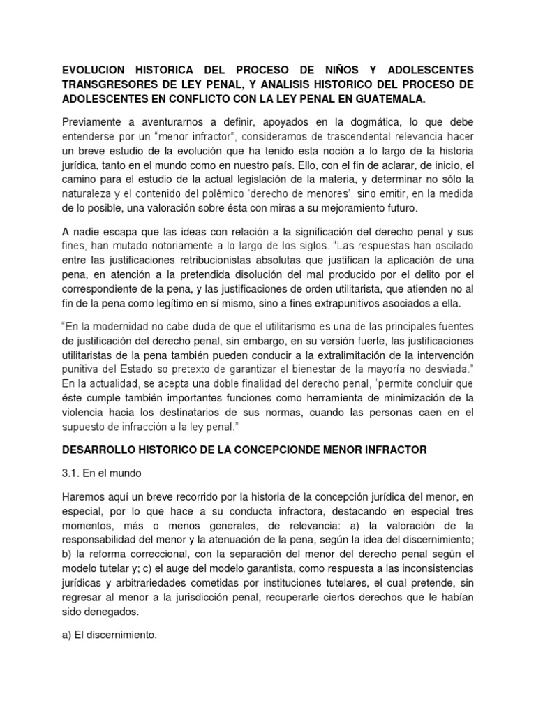 Evolucion Historica Del Proceso de Niños y Adolescentes Transgresores ...