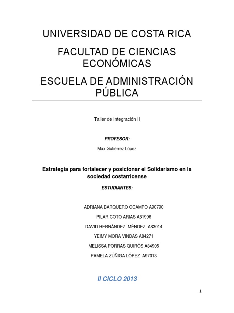 El Solidarismo en Costa Rica, Fortalezas, Debilidades y Retos. 2013 ...