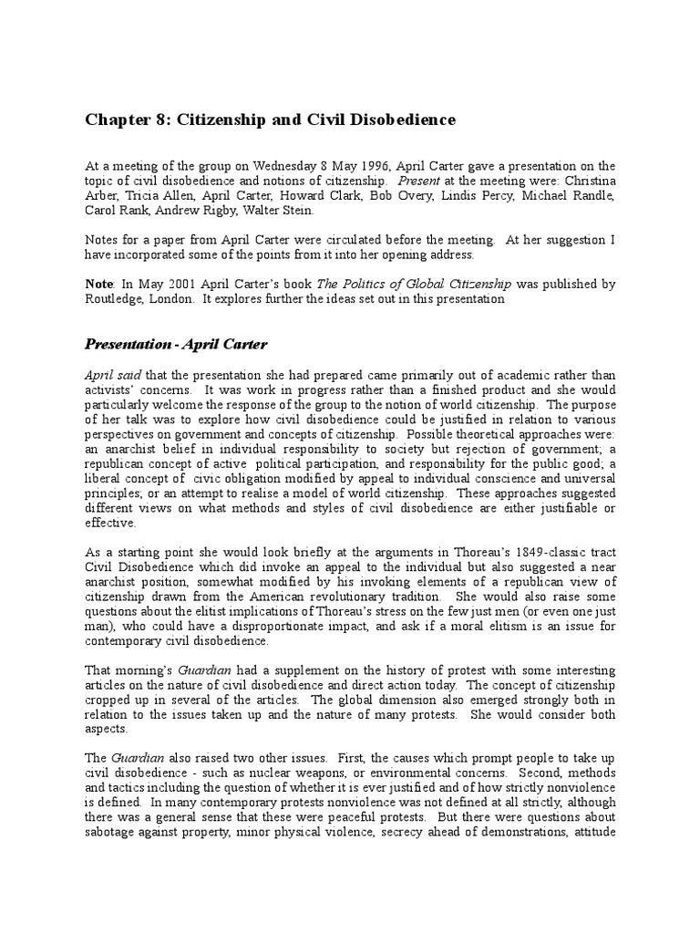 Chapter 8: Citizenship and Civil Disobedience: Presentation April ...