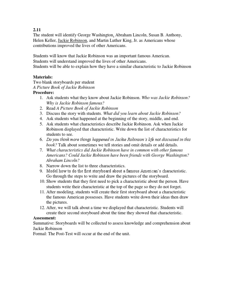 Jackie Robinson Lesson | PDF