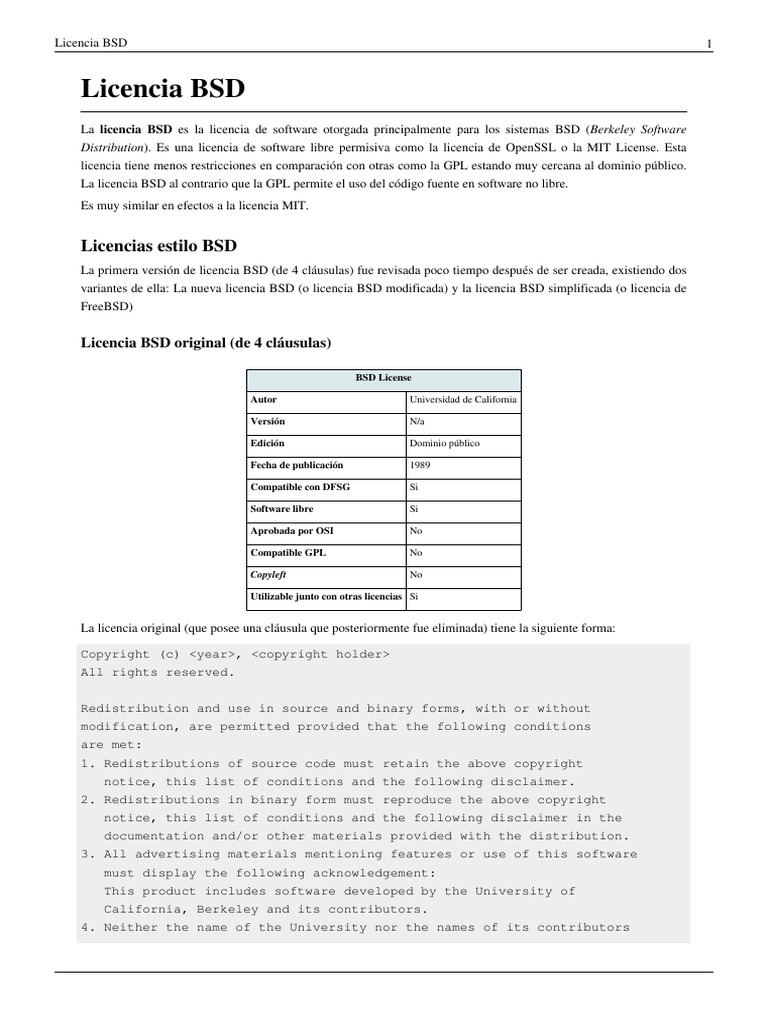 Licencia BSD PDF | PDF