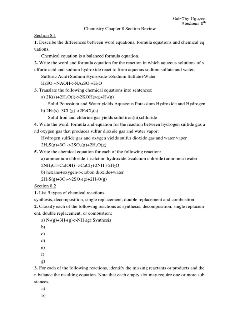 Tenth Grade Chemistry Vocabulary | PDF
