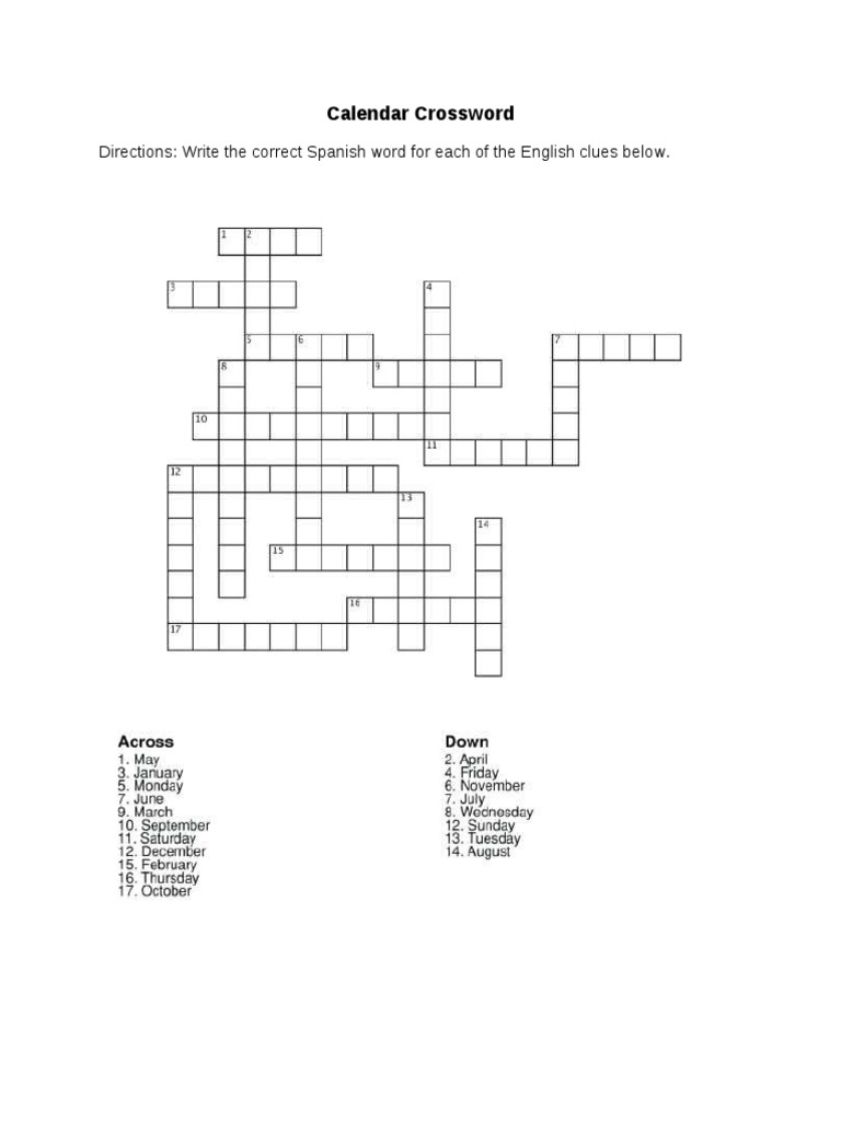Spanish Calendar Crossword | PDF | Foreign Language Studies