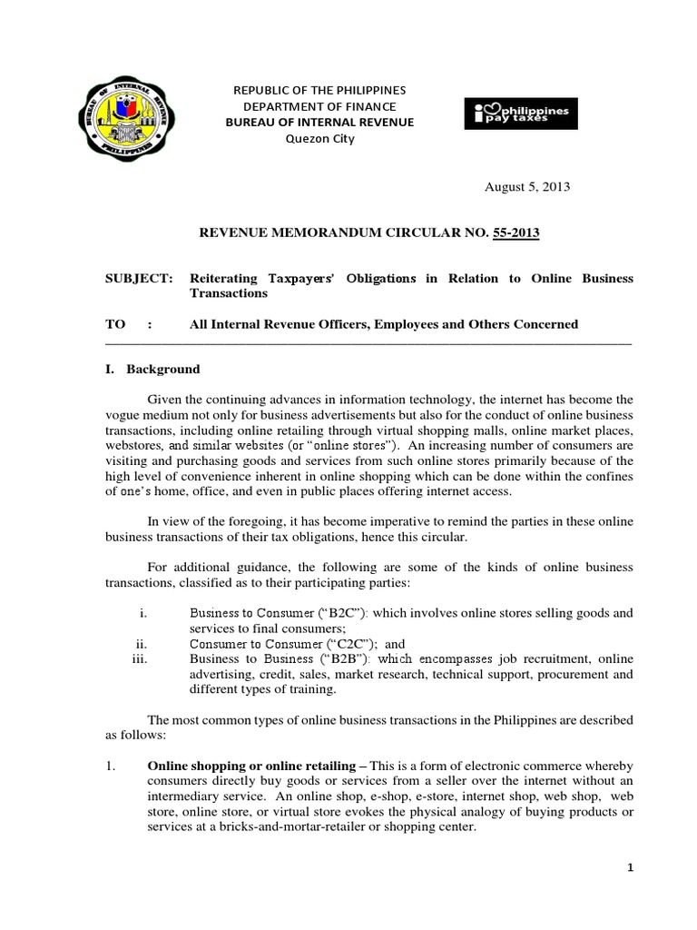 BIR RMC 55-2013 | Online Shopping | Invoice