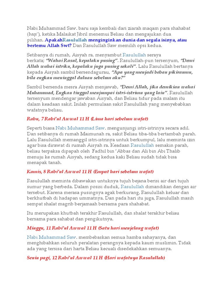 Kewafatan Nabi Muhammad Saw | PDF