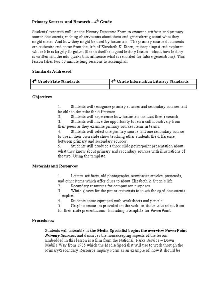 Primary Source Lesson Plans | PDF | Primary Sources | Microsoft Power Point