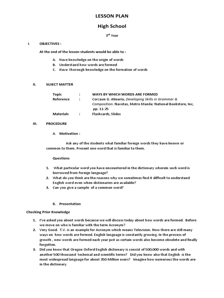 Lesson Plan | PDF | Acronym | Lesson Plan
