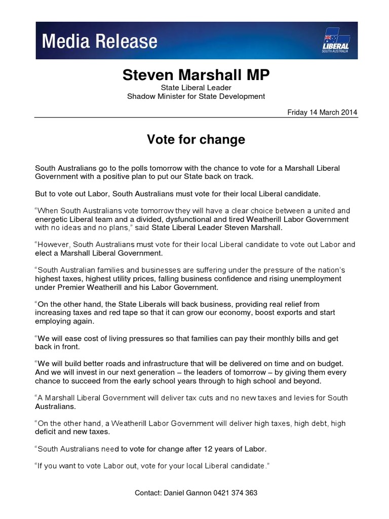 Steven Marshall MP: Vote For Change | PDF | Politics
