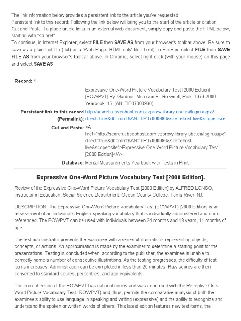 Expressive One Word Vocabulary Test Review | PDF | Validity (Statistics ...