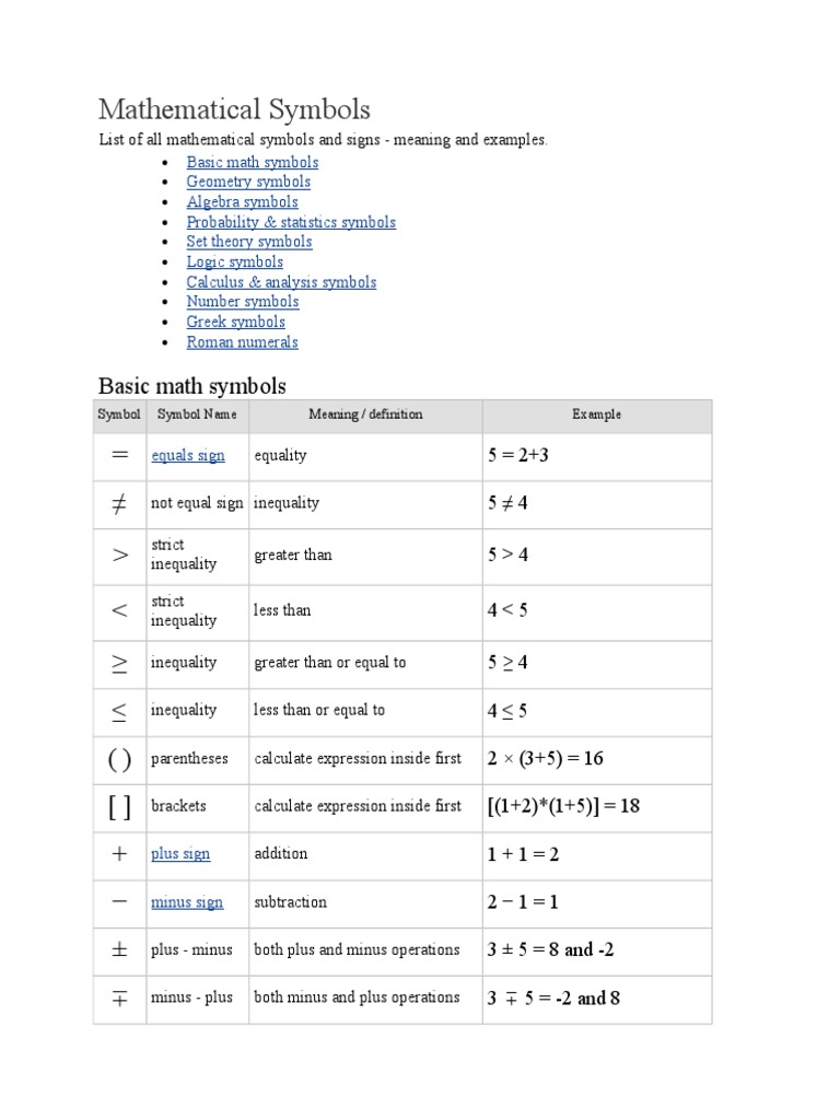 Mathematical Symbols | PDF | Pi | Matrix (Mathematics)